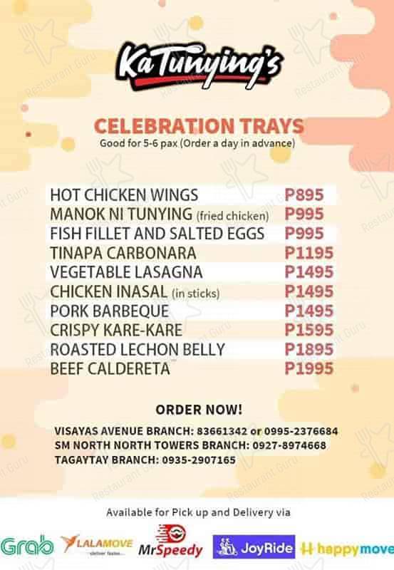 Menu at Ka Tunying’s restaurant, Mandaluyong