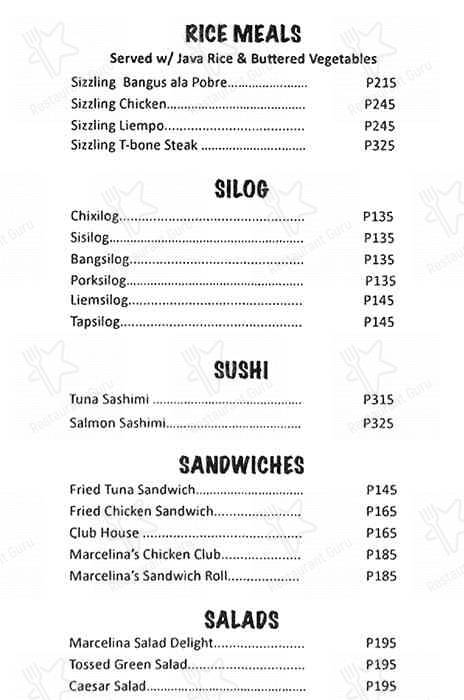 Carta del pub y bar Villa Marcelina, Valenzuela