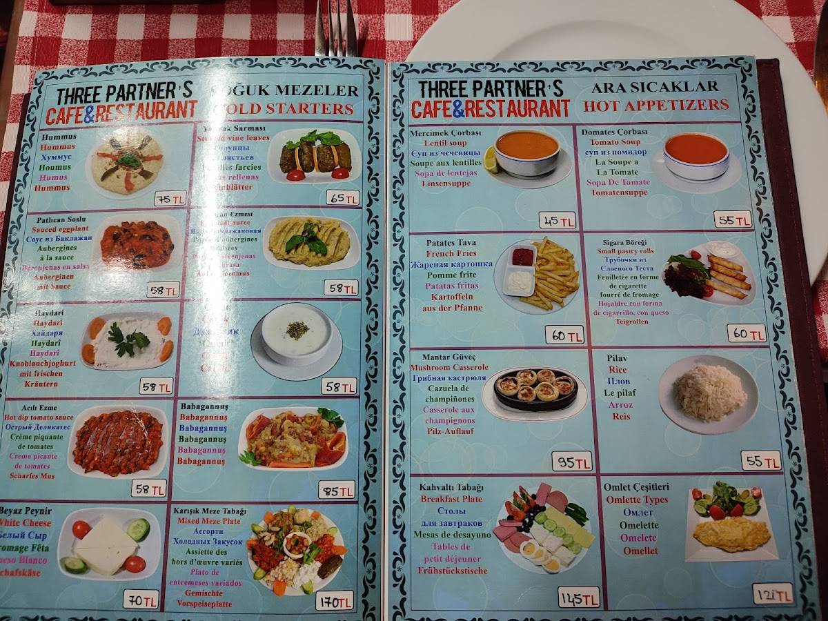 Carta de three partners cafe & restaurant, Estambul