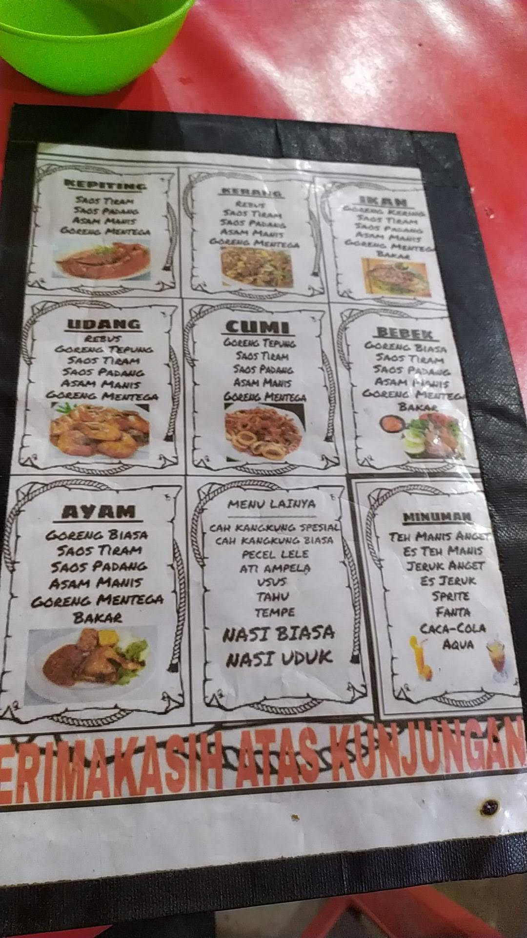 Carta del restaurante warung makan mas galing seafood dan pecel lele ...