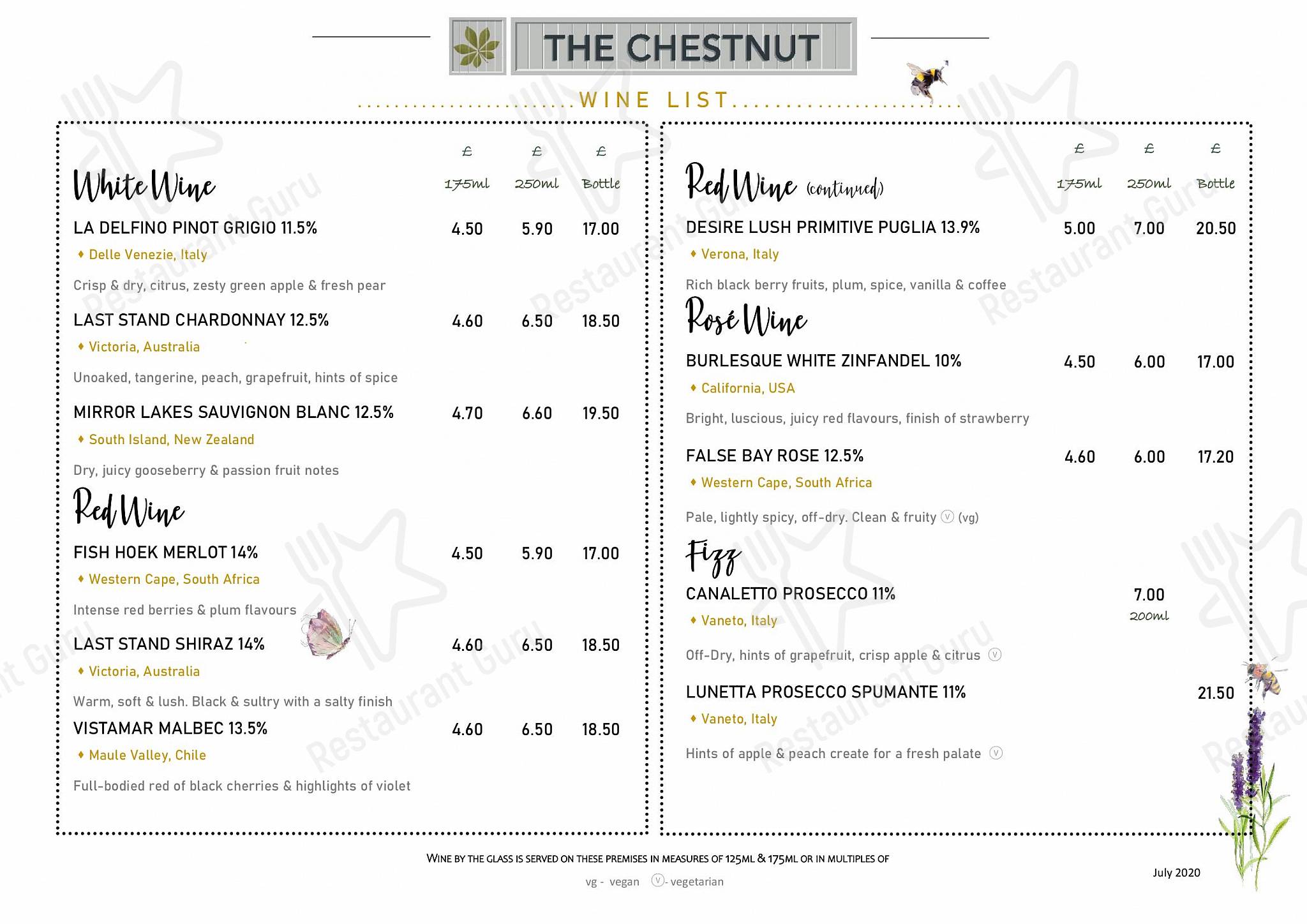Menu at The Chestnut pub & bar, Nottingham