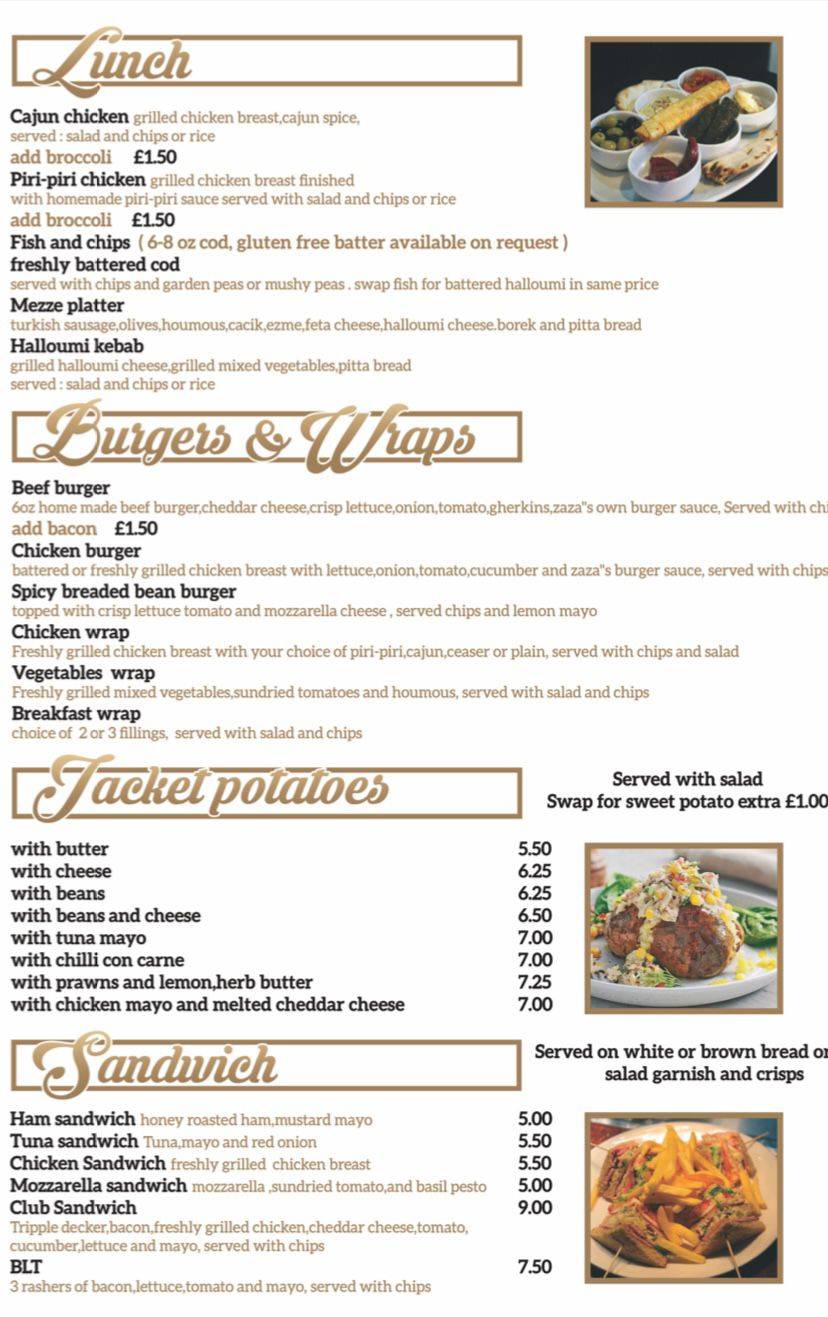 Menu at zaza cafe bar, Northwich