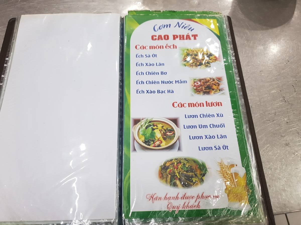 Menu at Cơm Niêu CAO PHÁT restaurant, Vietnam, QL1A