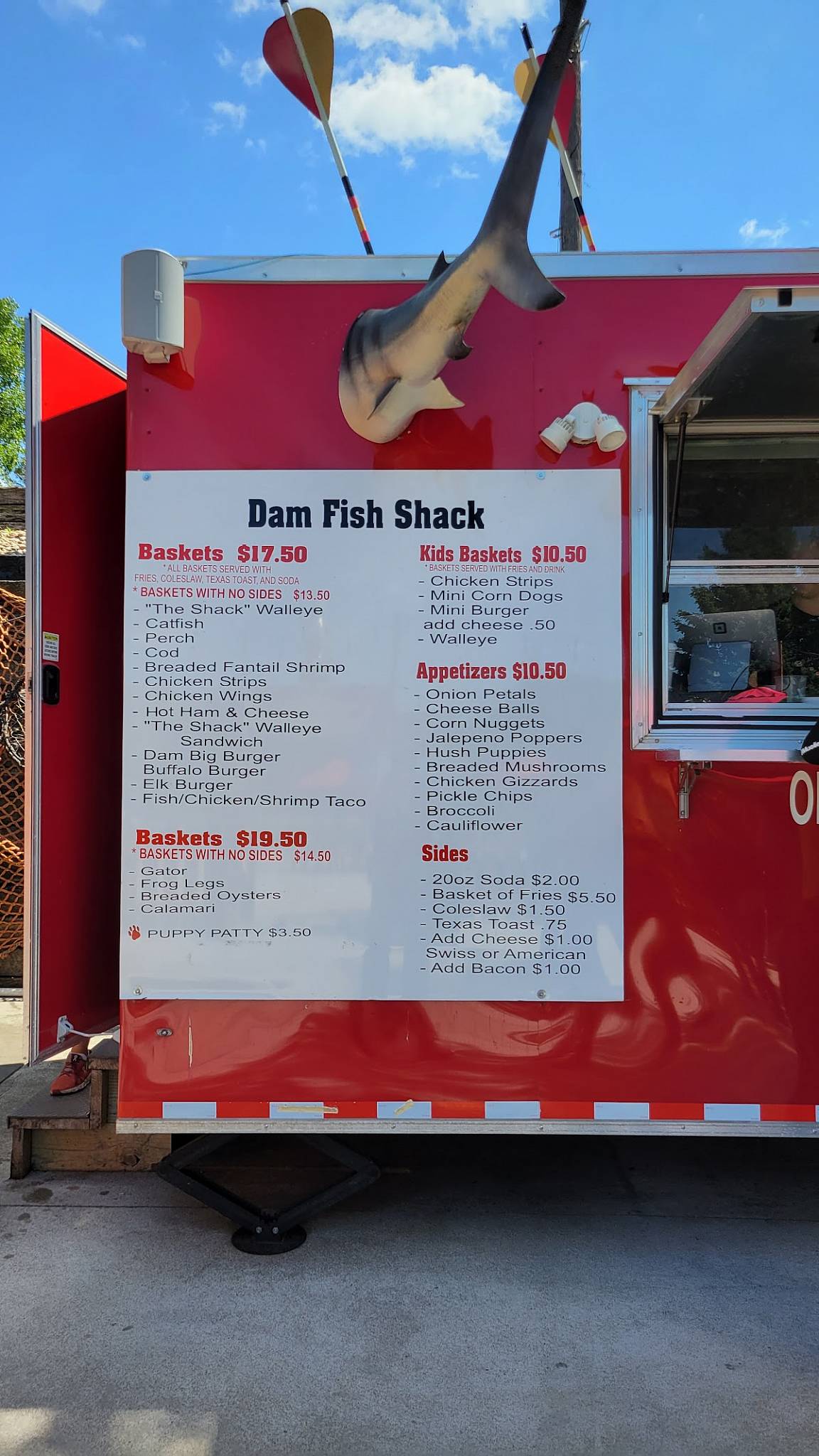 Menu at Dam Fish Shack restaurant, USA, Highway 121