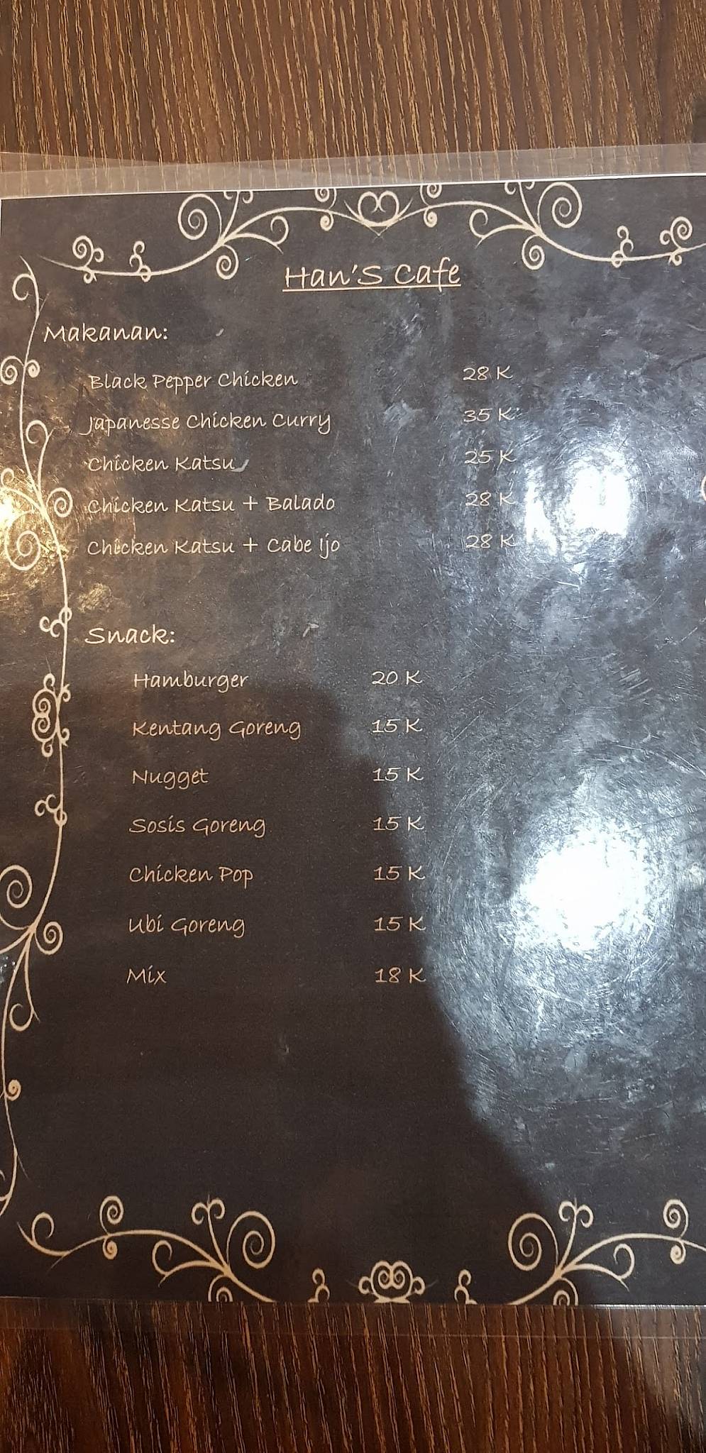 Menu at Han's Cafe, Indonesia, 2P46+V8G