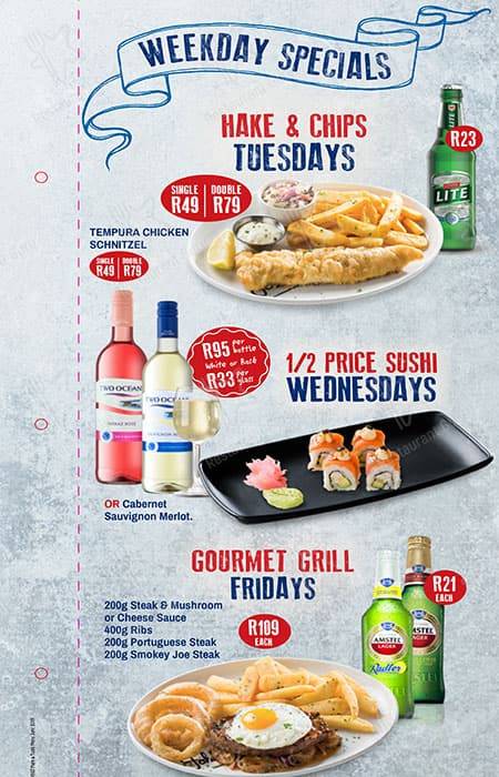 Menu au John Dory's Greenstone, Afrique du Sud
