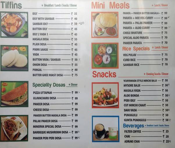 Menu at Minerva Xpress, India, HUDA Layout