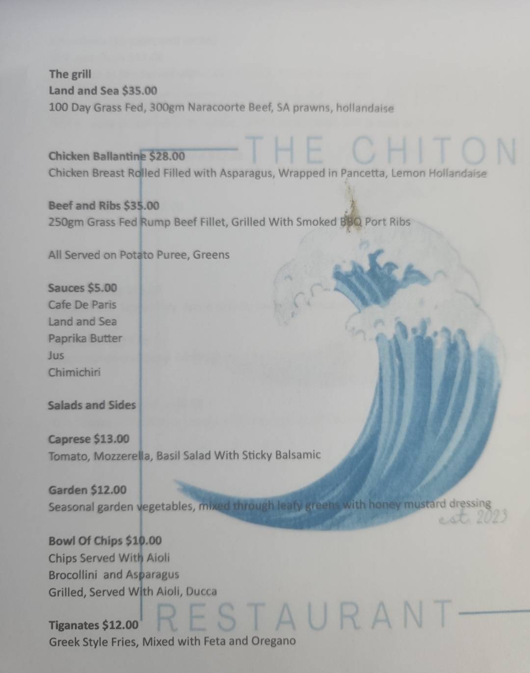 Menu at The Chiton Restaurant, Hayborough