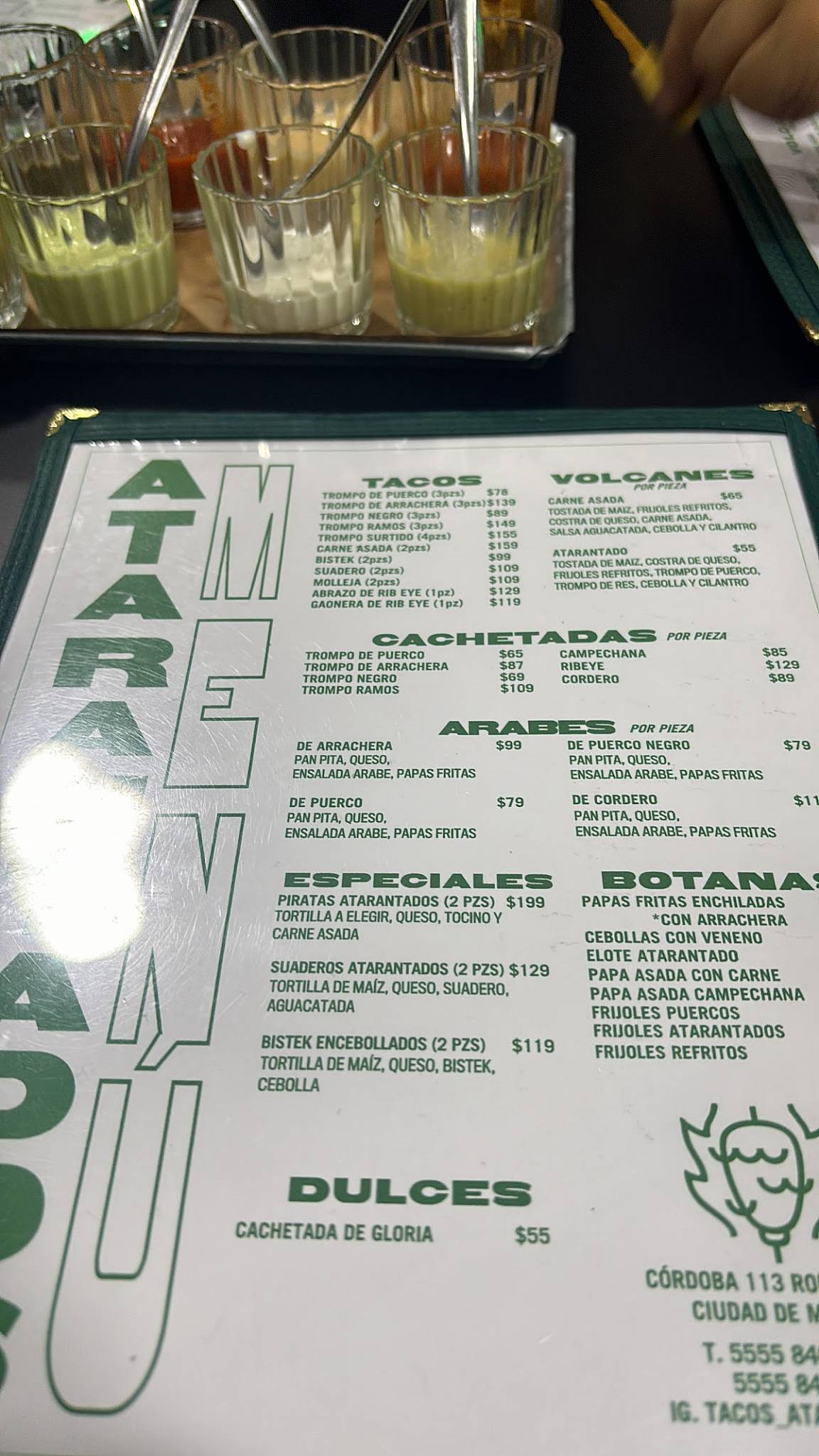 Carta del restaurante Tacos Atarantados, Ciudad del México