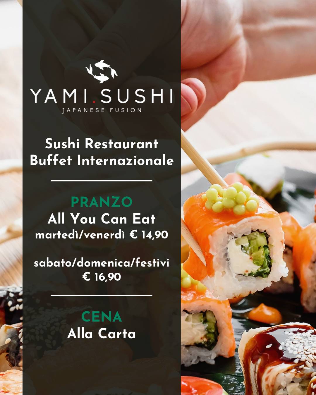 Menu au Yami Sushi restaurant, Serramanna