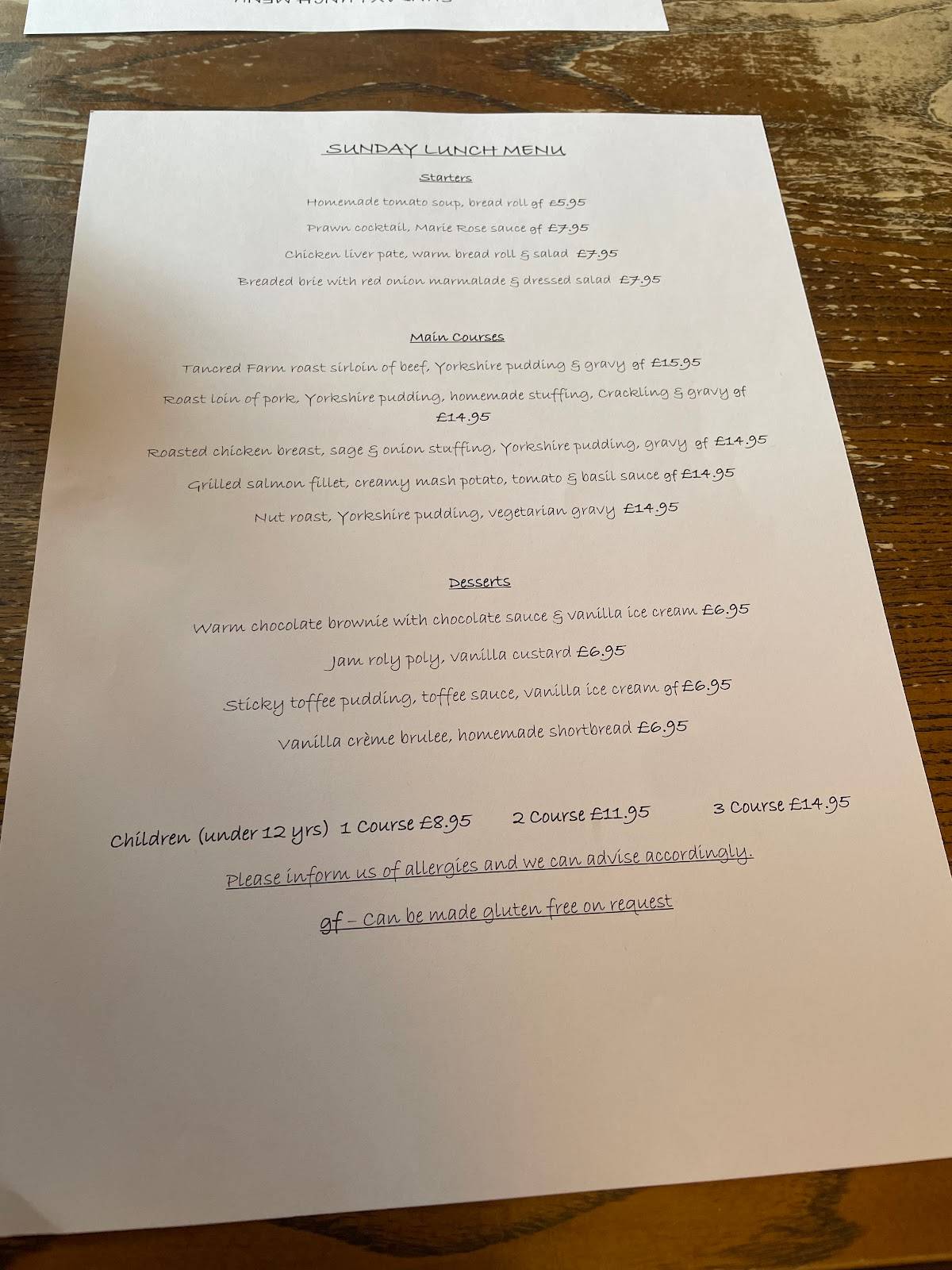 Menu at The Carlton Inn pub & bar, England, Main Street Carlton Hustwaite