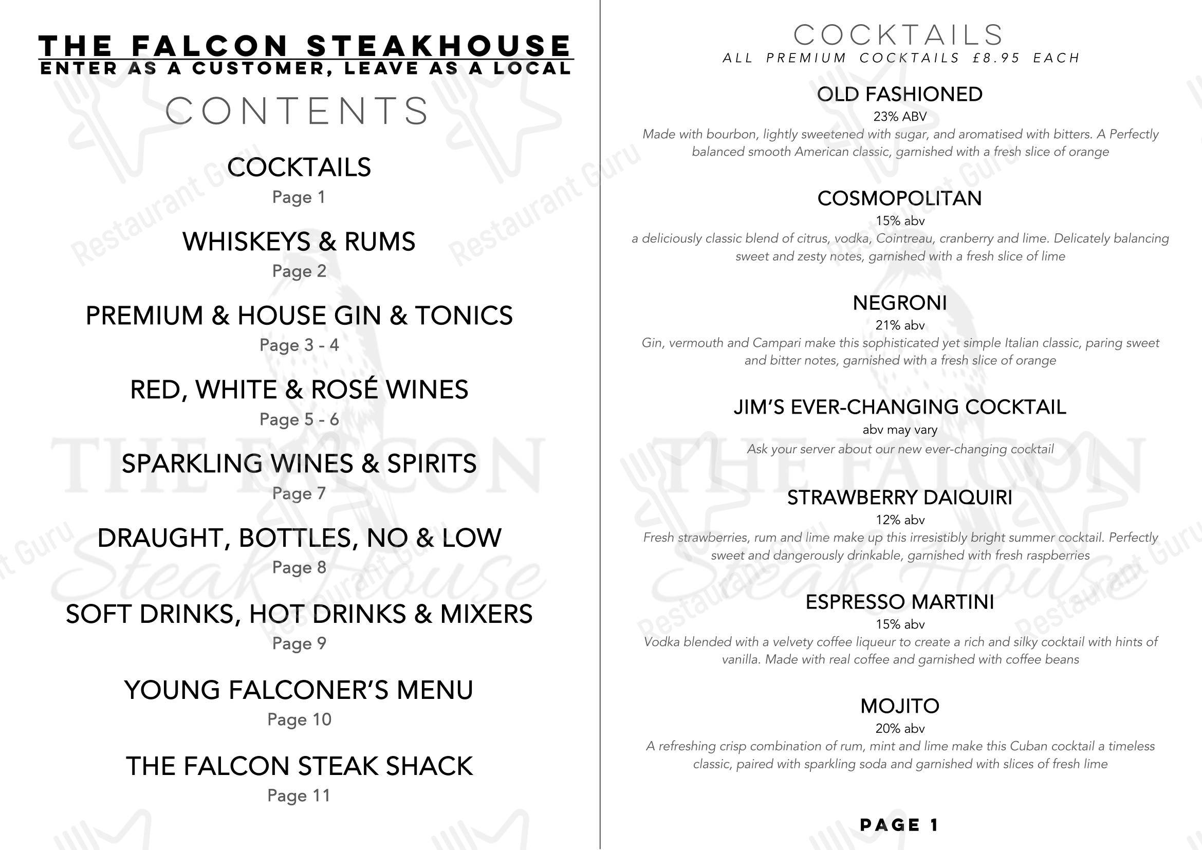 Menu at The Falcon Steakhouse, Wotton-under-Edge