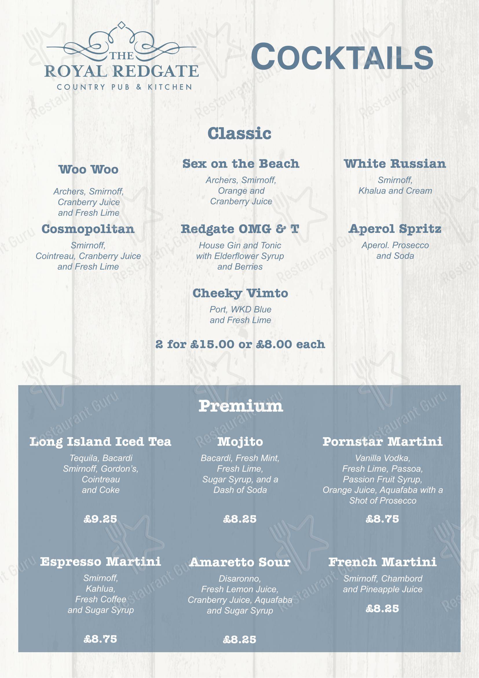 Menu at The Royal Redgate pub & bar, Nuneaton, Watling St