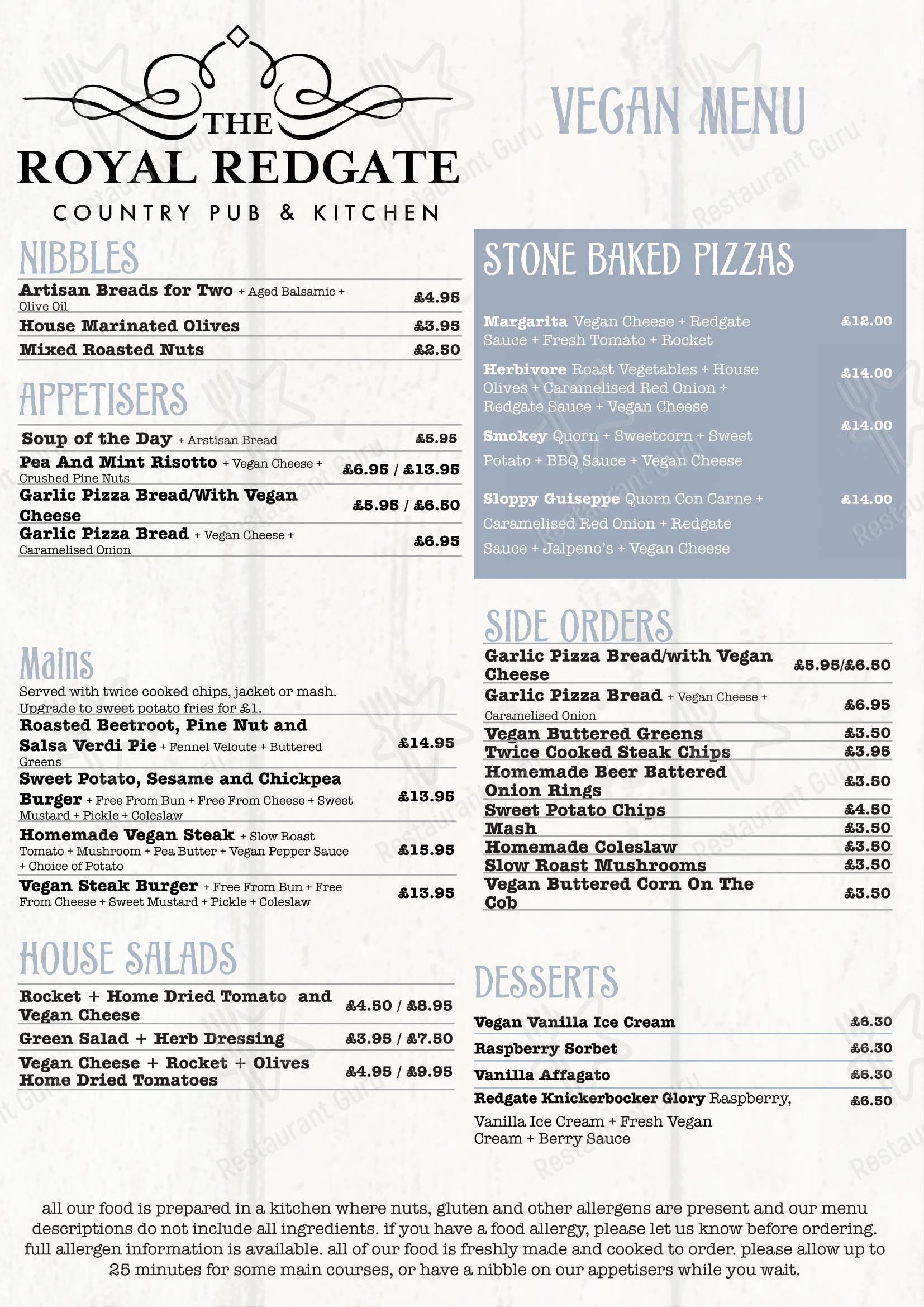 Menu at The Royal Redgate pub & bar, Nuneaton, Watling St