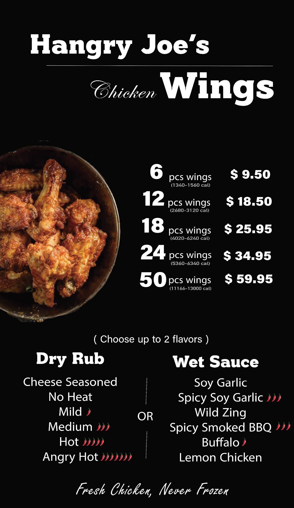 Menu at Hangry Joe's Hot Chicken & Wings pub & bar, Tysons