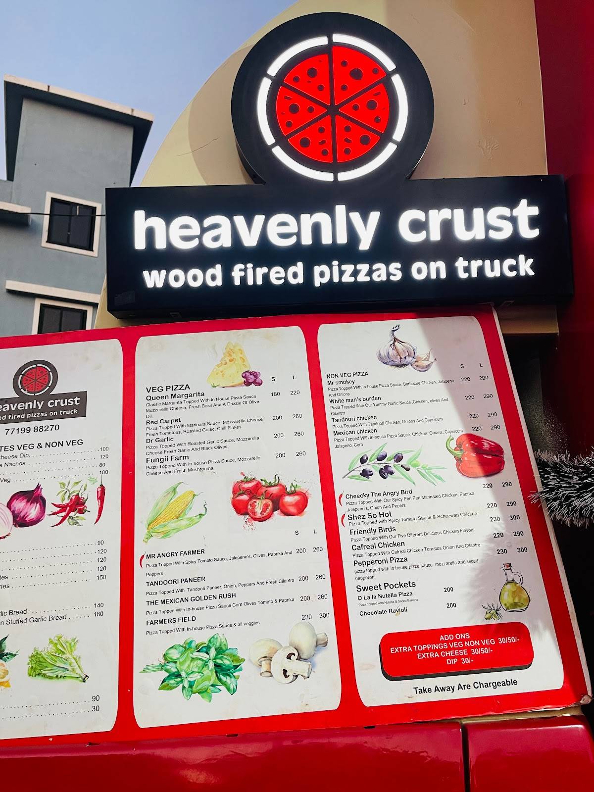 Menu at heavenly crust - wood fired pizzas on truck, Reis Magos