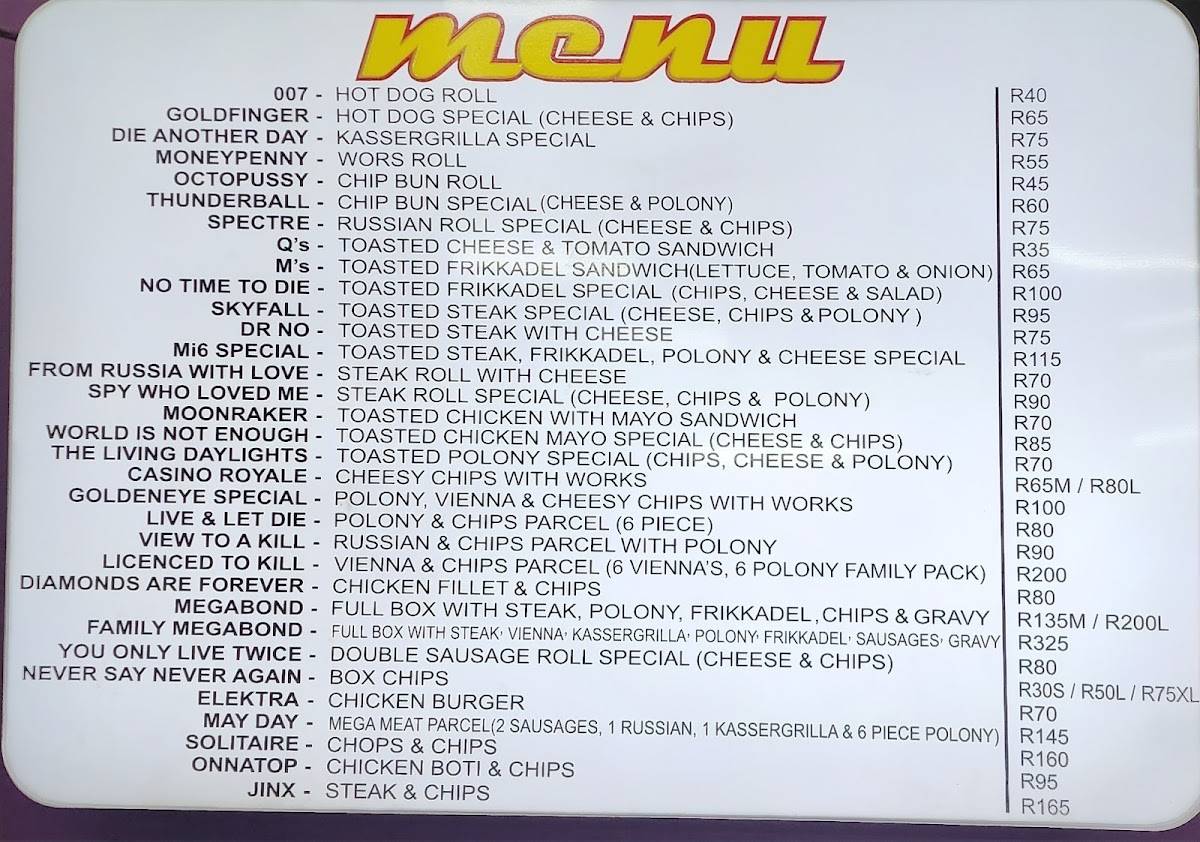Menu at 007 Kozi Cafe, Centurion, 1 Colin Rd