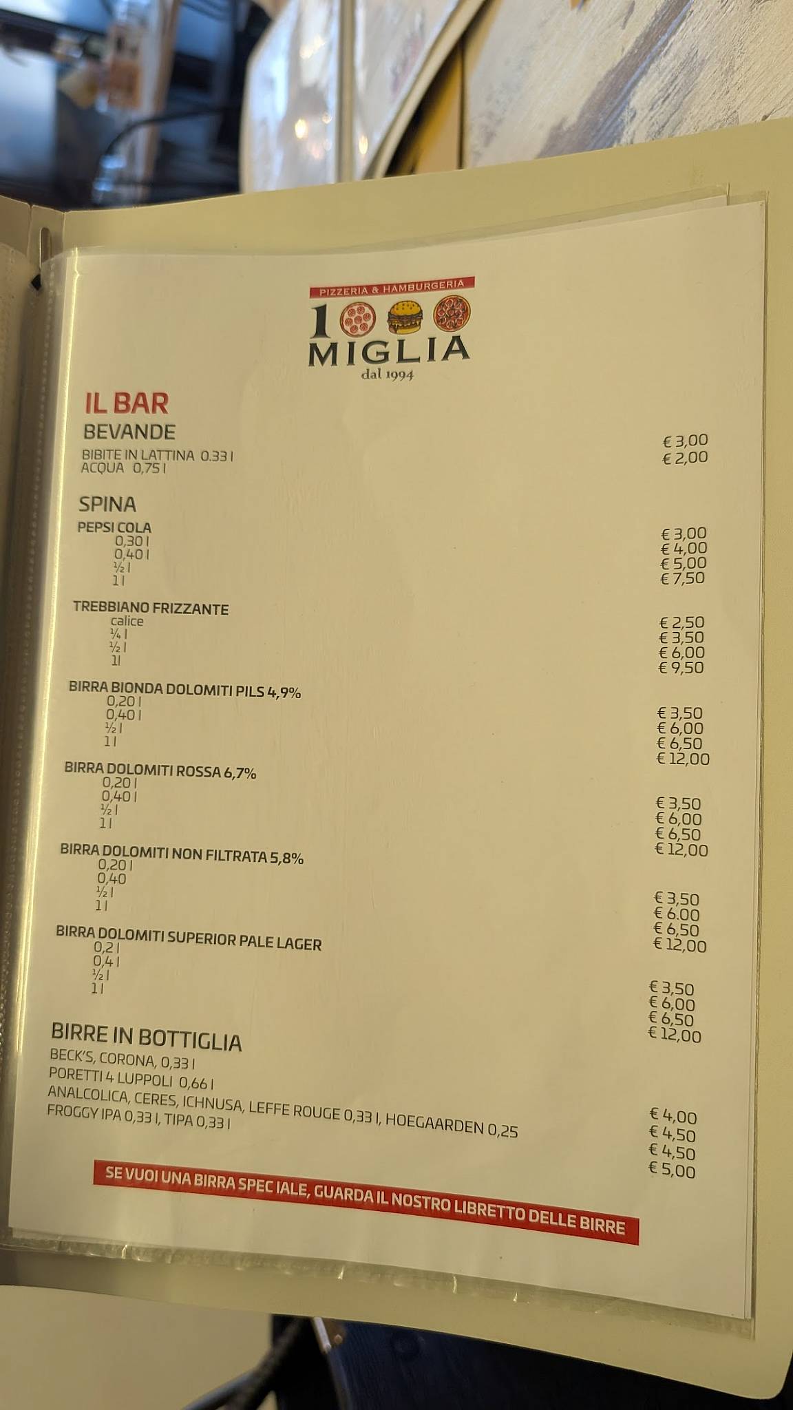 Menu da Pizzeria 1000 Miglia Creperie, Ferrara