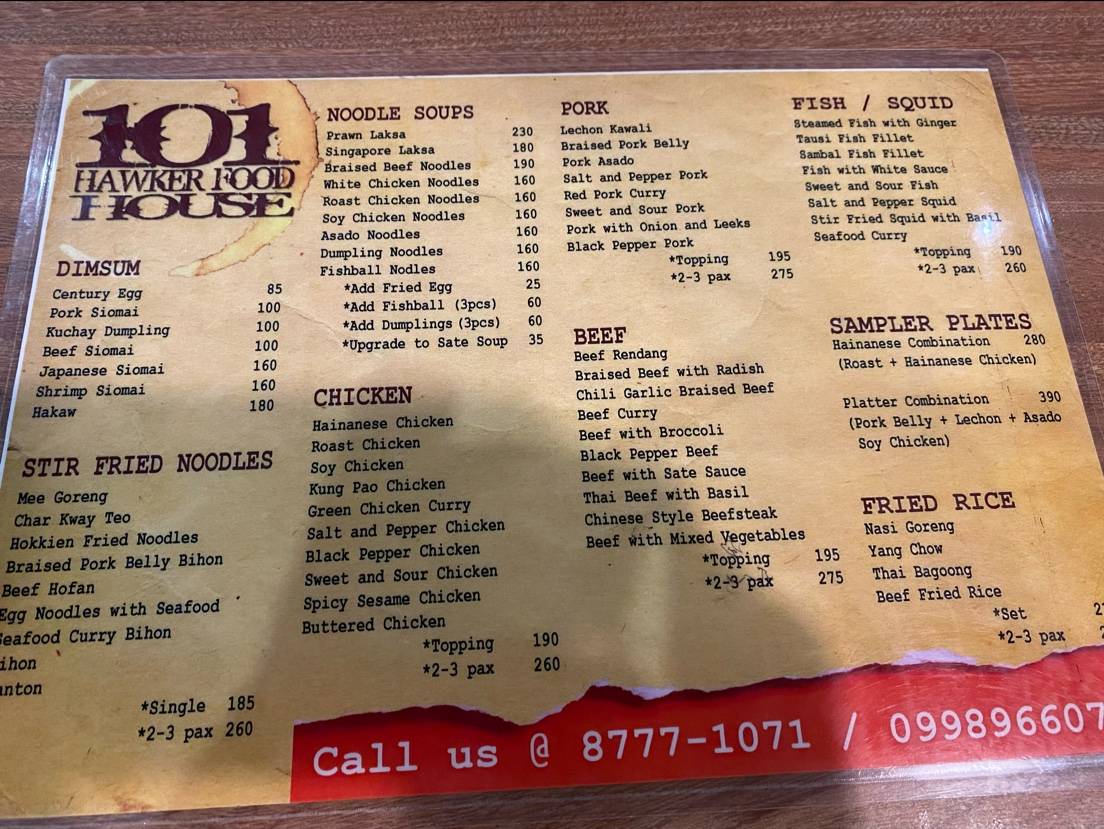Carta del restaurante 101 Hawker Food House - Beacon Tower Branch ...