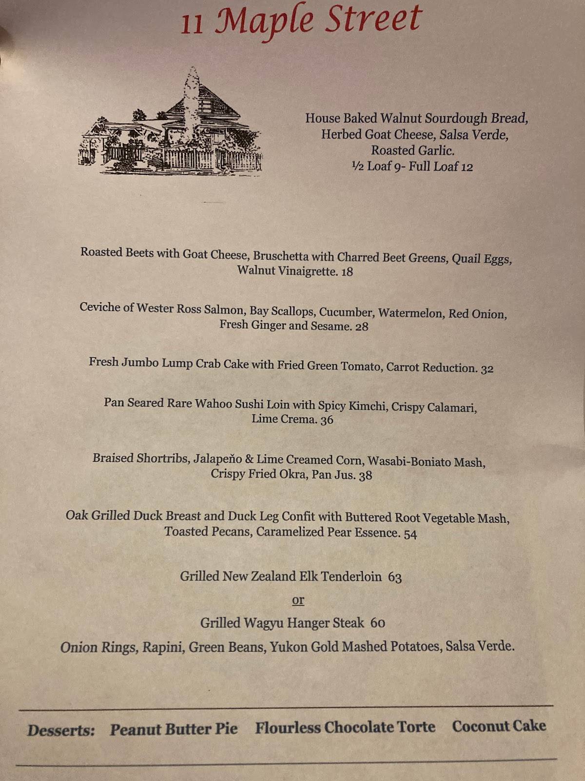 Menu at 11 Maple Street restaurant, Jensen Beach