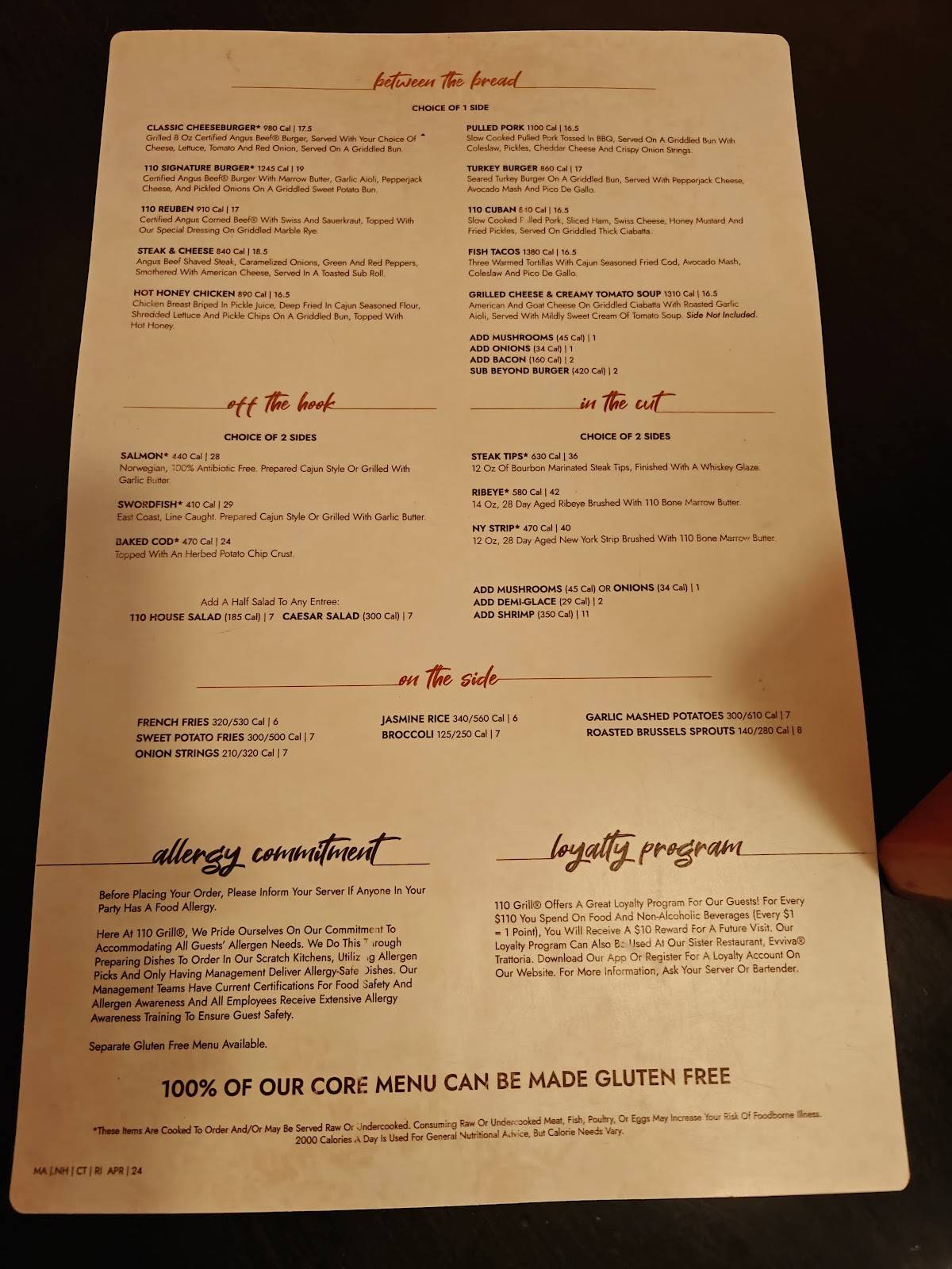 Menu at 110 Grill pub & bar, Leominster, 207 Mill St