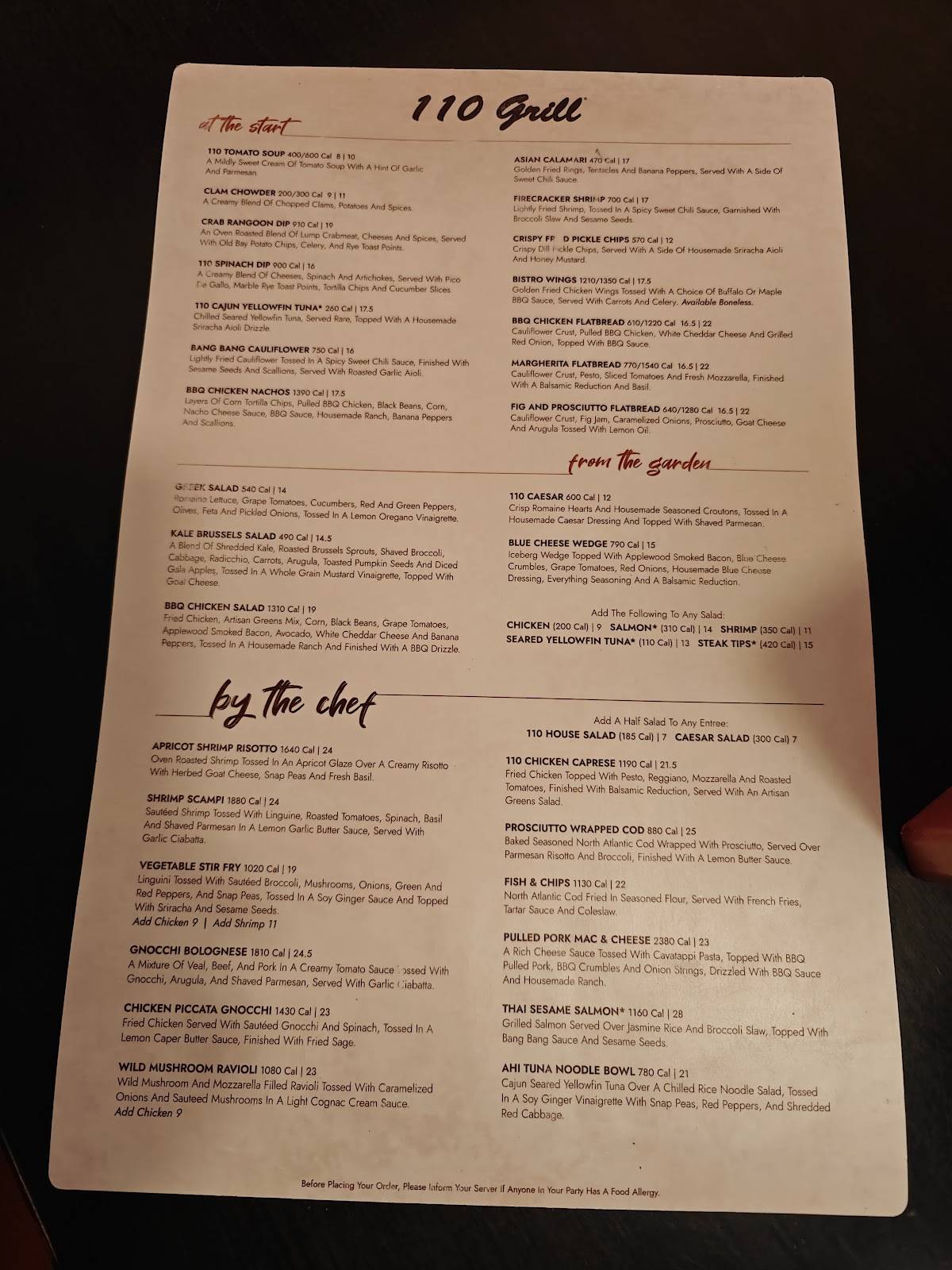 Menu at 110 Grill pub & bar, Leominster, 207 Mill St