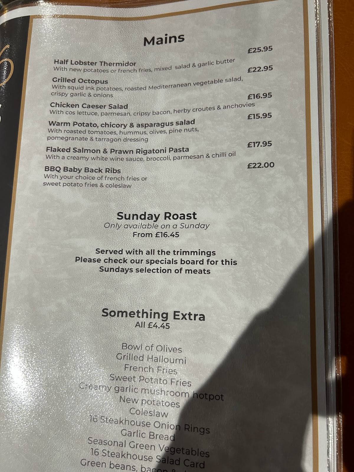 Menu at 16 Steakhouse, Ipswich