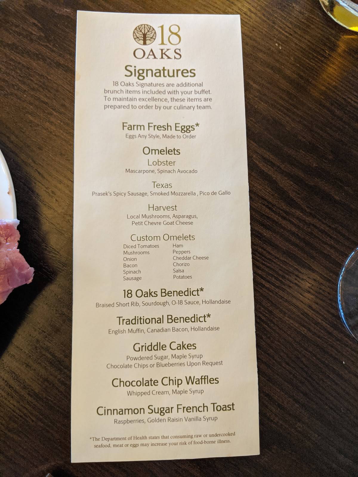 Menu at 18 Oaks steakhouse, San Antonio, Resort Pkwy