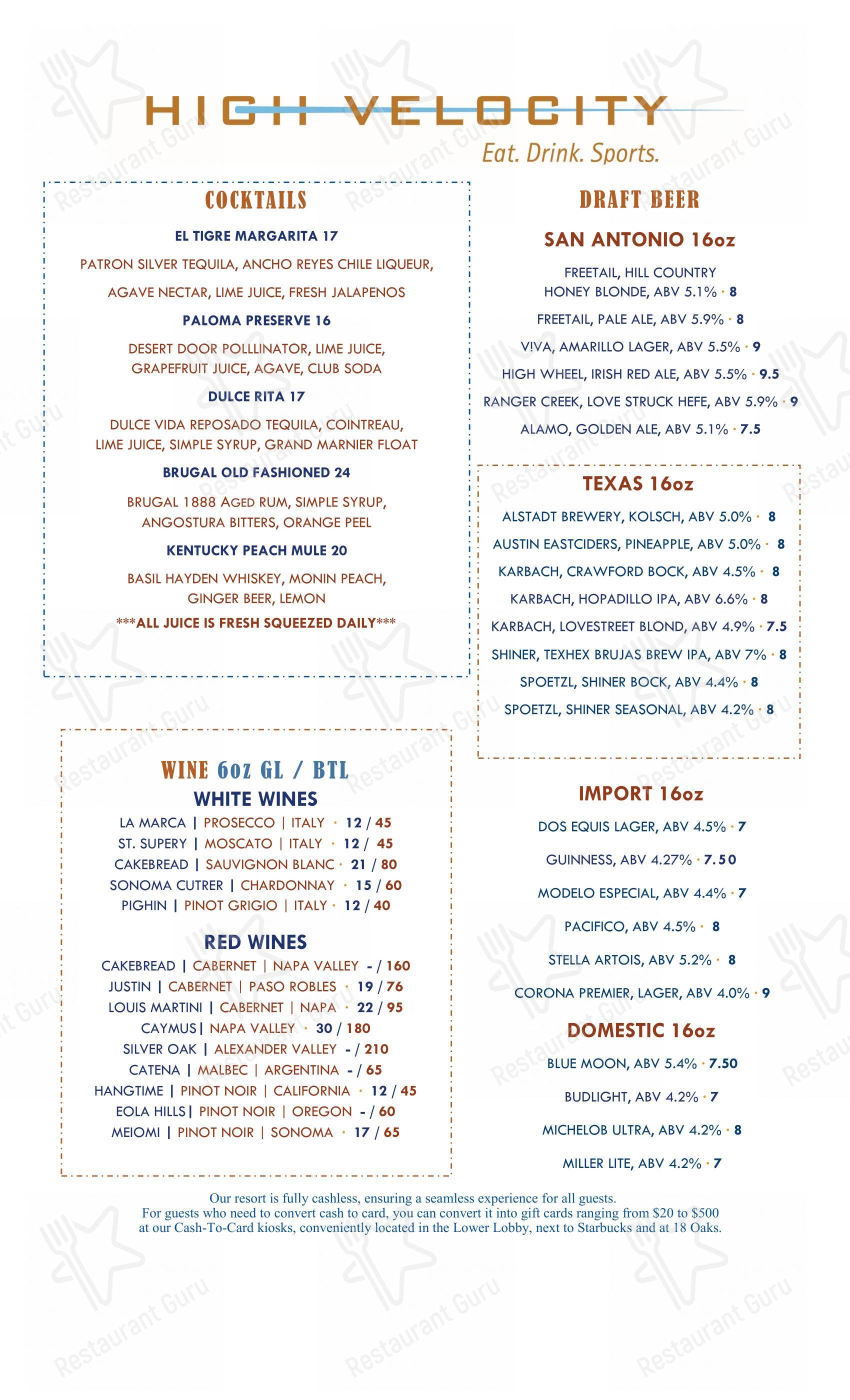 Menu at 18 Oaks steakhouse, San Antonio, Resort Pkwy