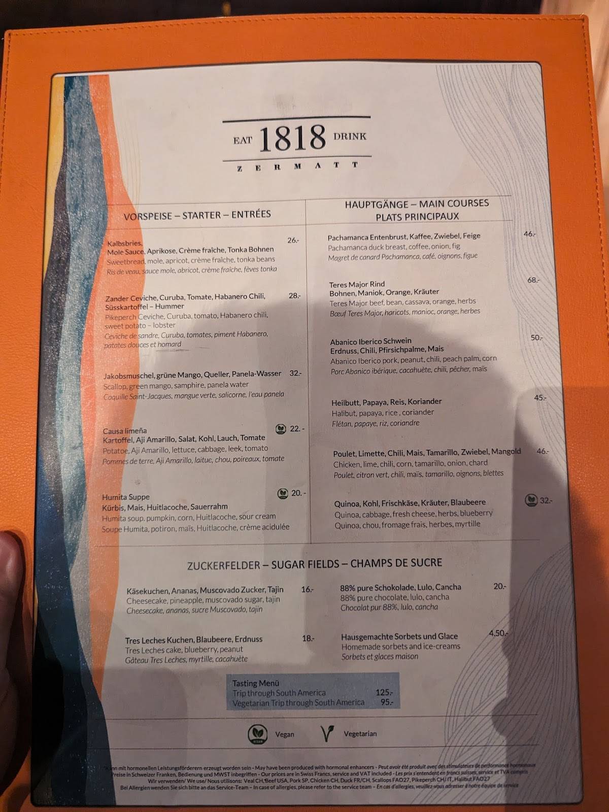 Menu da 1818 Eat & Drink, Zermatt