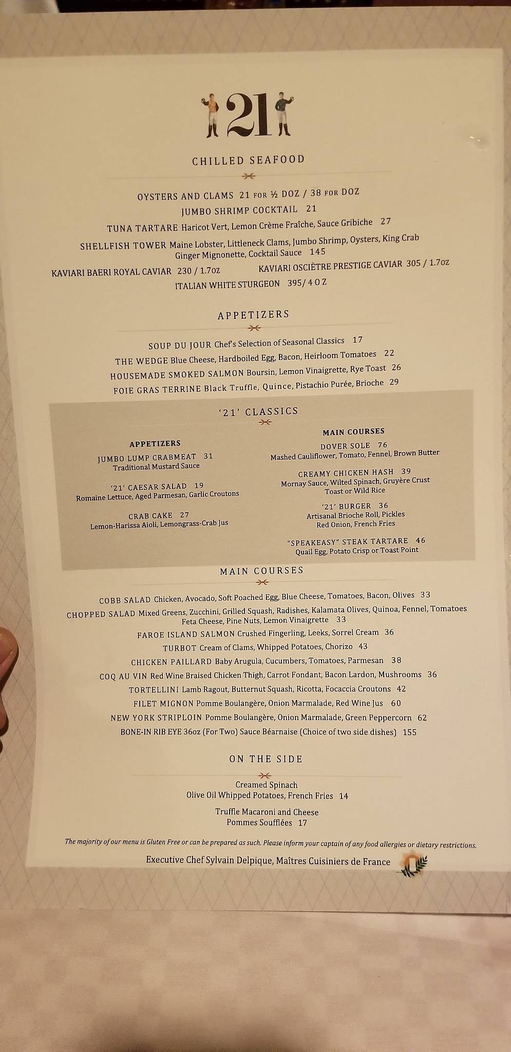 Menu at 21 Club, New York City, 21 W 52nd St