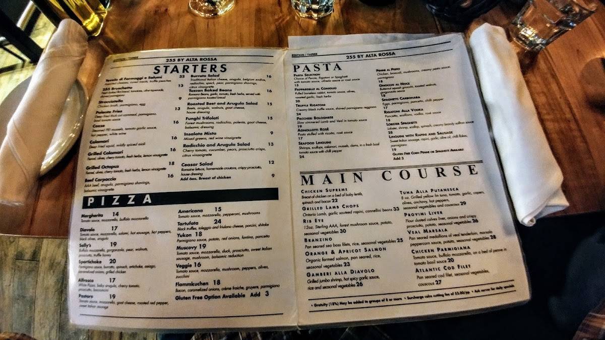Menu at 255 By Alta Rossa Ristorante pizzeria, Vaughan