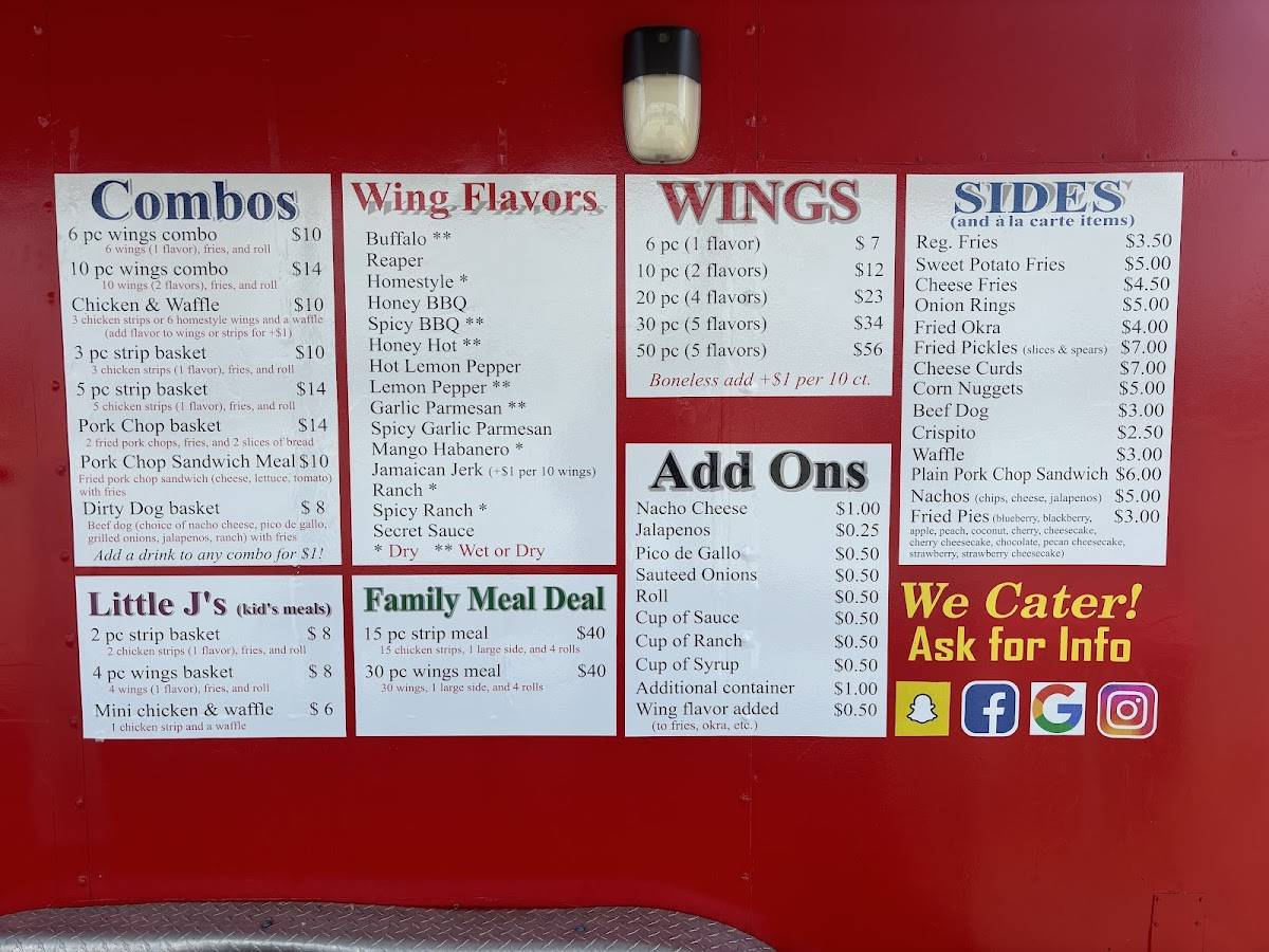 Menu at 3 J's Wings and More restaurant, Malvern