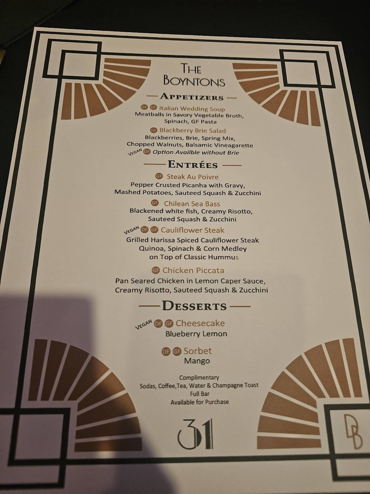 Menu at 31 Supper Club, Ormond Beach