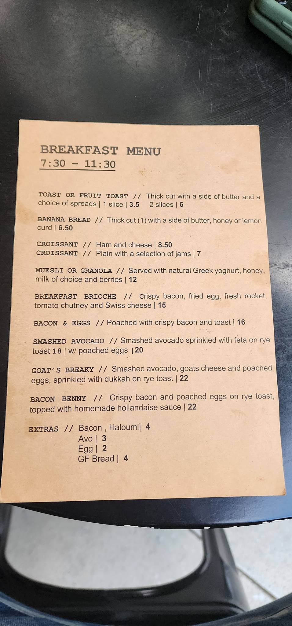 Menu at 33 Chapel cafe, Norwood