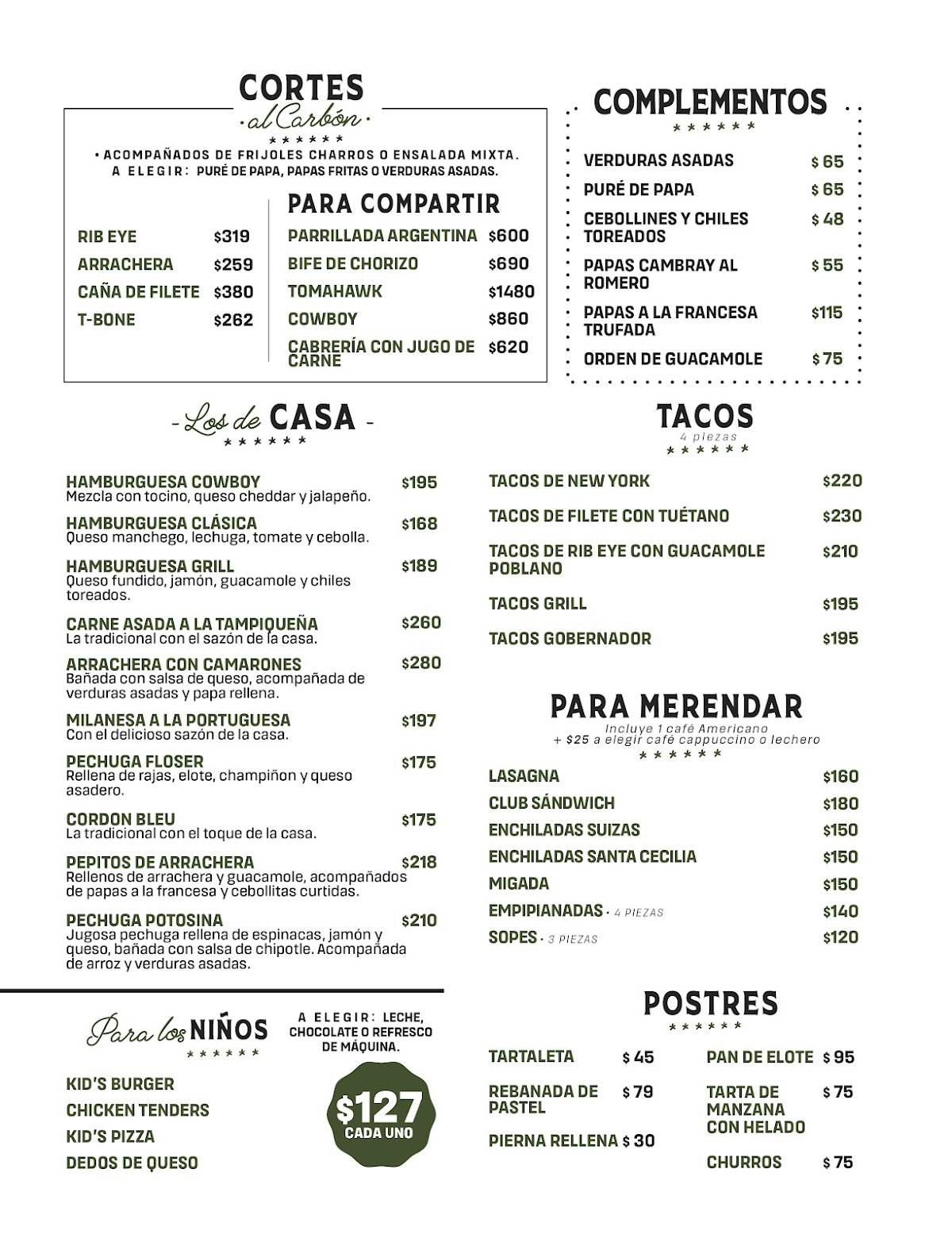 Carta de 360 Grill & Bar, Tampico