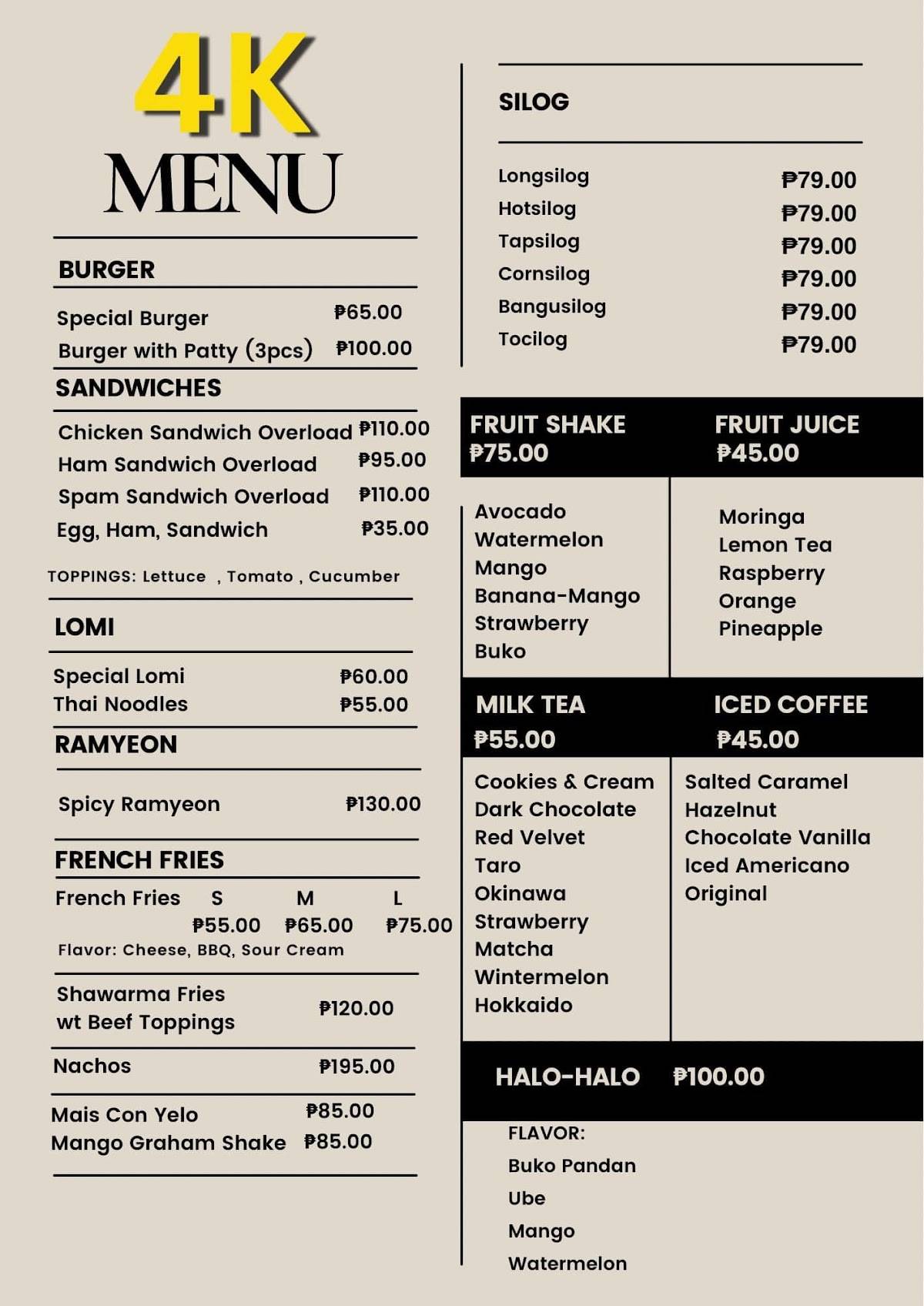 Menu at 4K SnackCorner pub & bar, Jagna