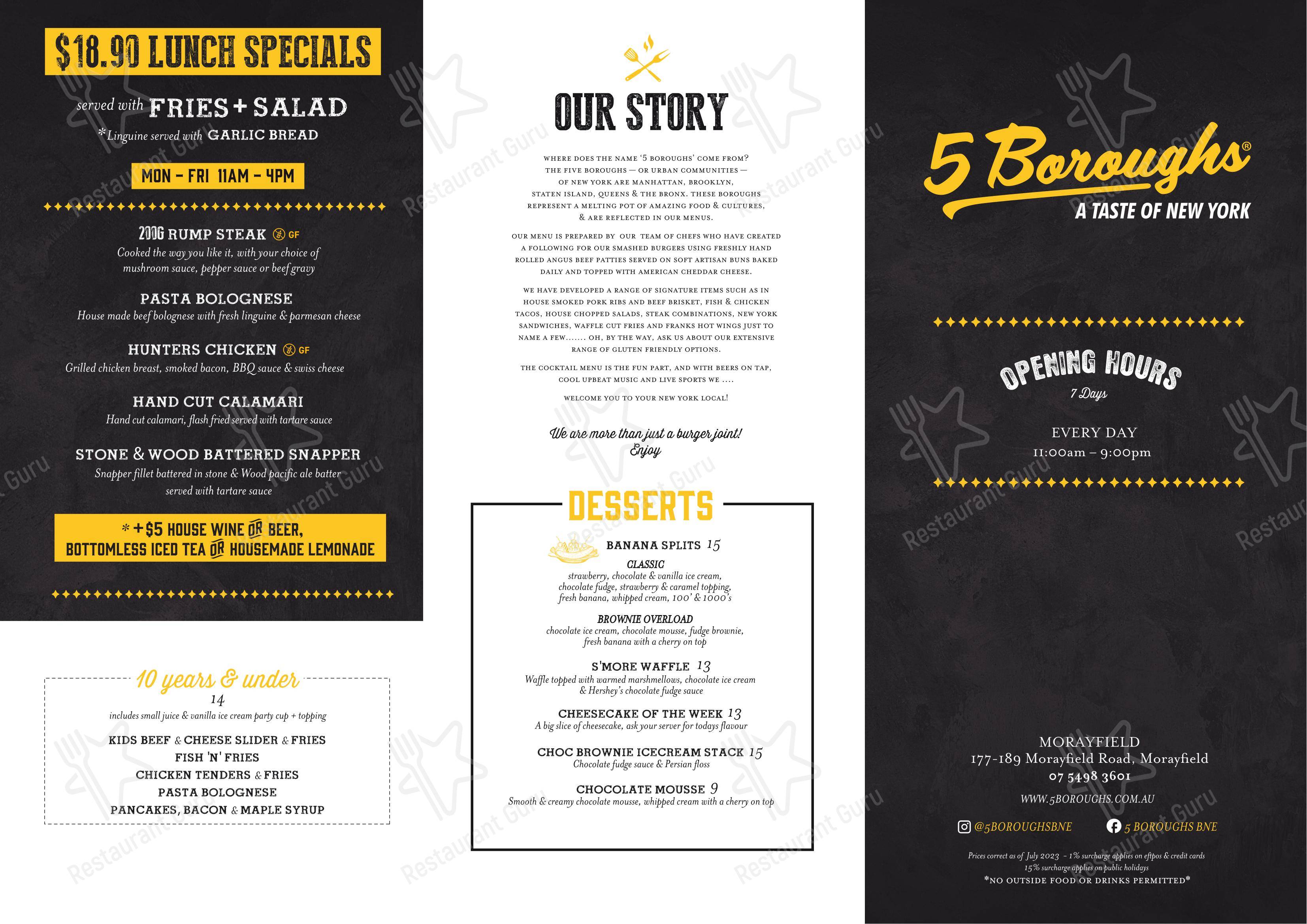 Menu at 5 Boroughs Morayfield restaurant, Morayfield