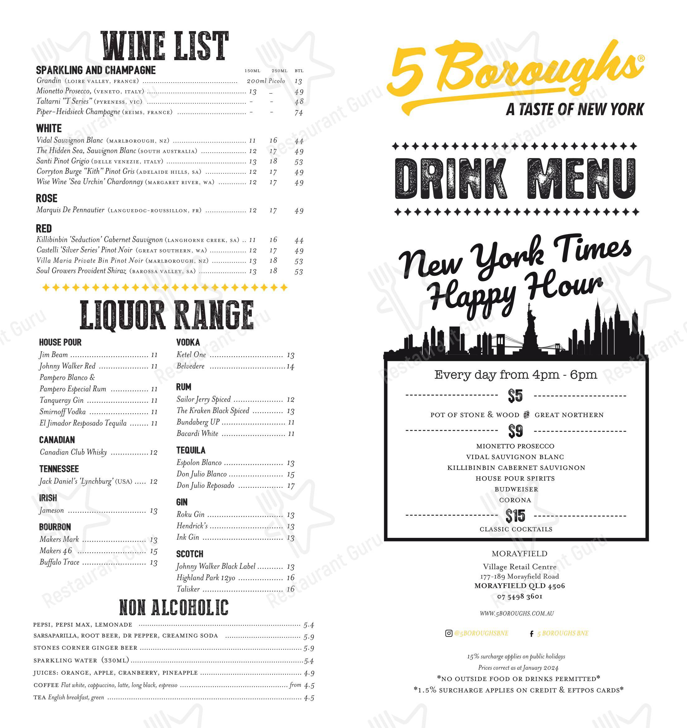 Menu at 5 Boroughs Morayfield restaurant, Morayfield