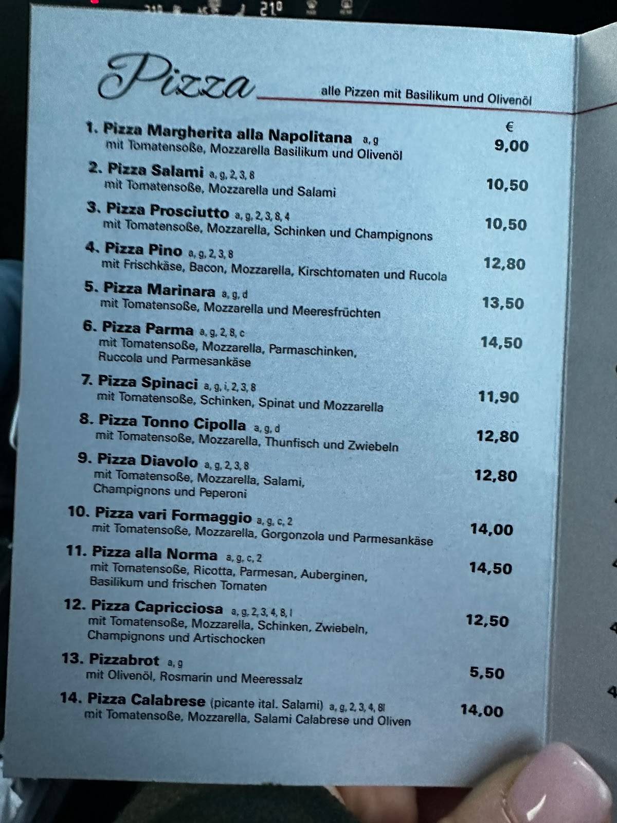 Speisekarte von 500 Grad Holzofenpizza, Wabern