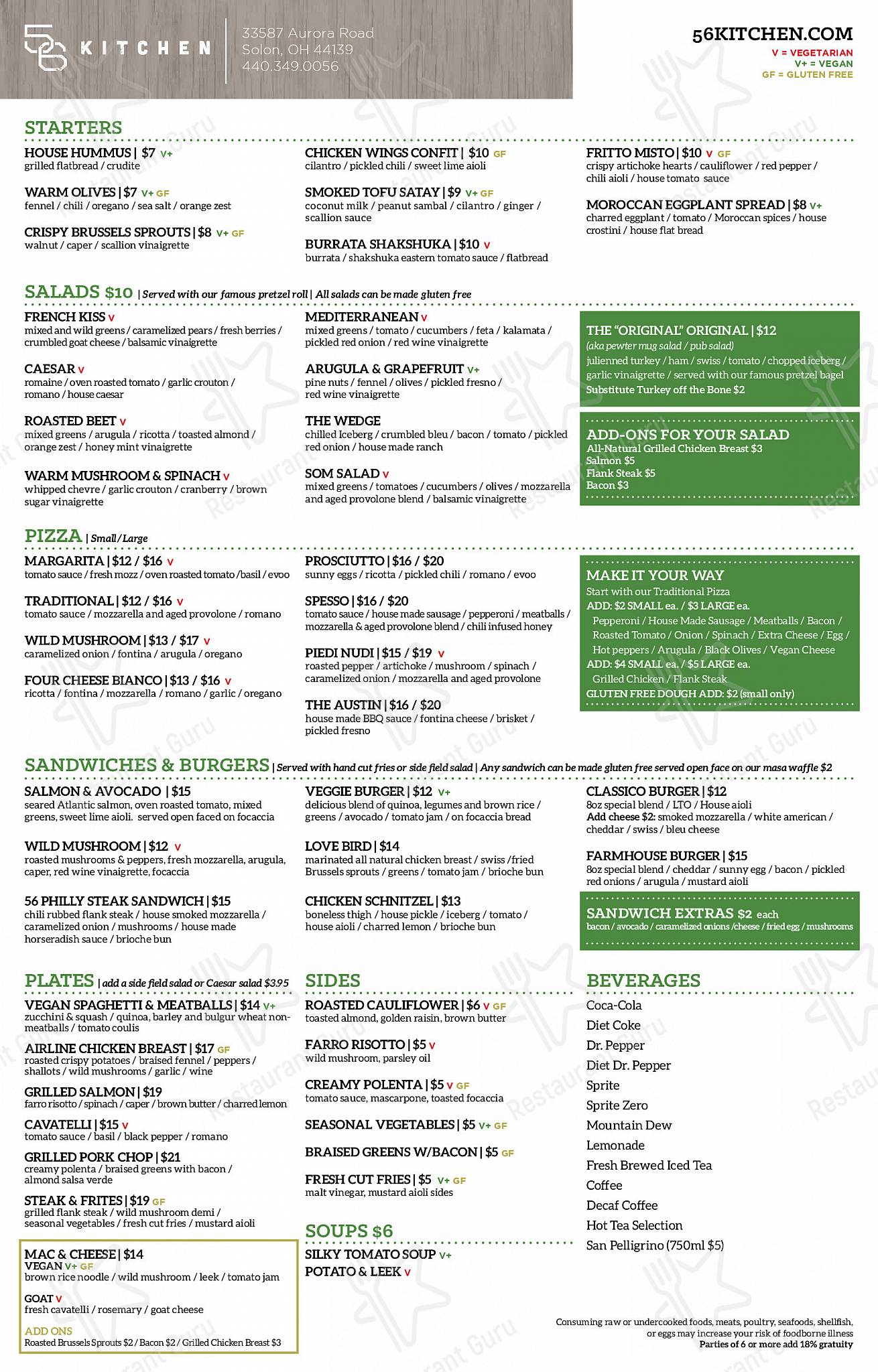 Menu at 56 Kitchen - Solon pub & bar, Solon, Aurora Rd