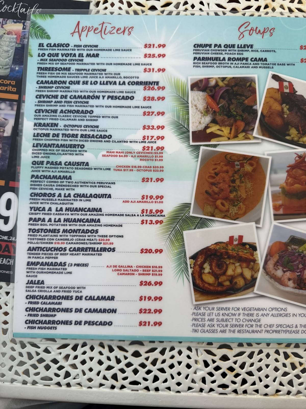 Menu at 7 Tables On The Beach Authentic Peruvian Cuisine restaurant ...