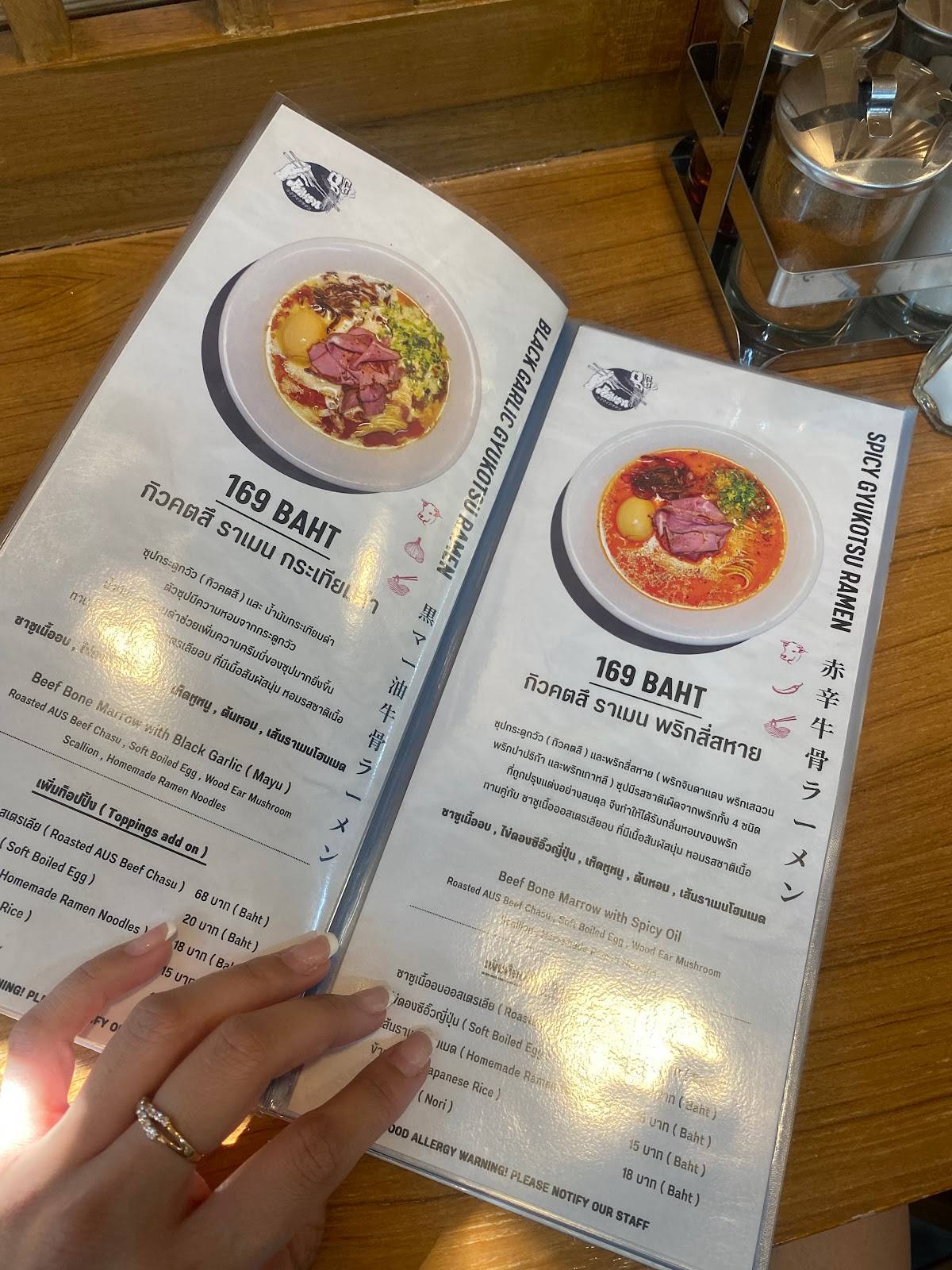 Menu at 86 Eighty Six Ramen restaurant, Chiang Mai
