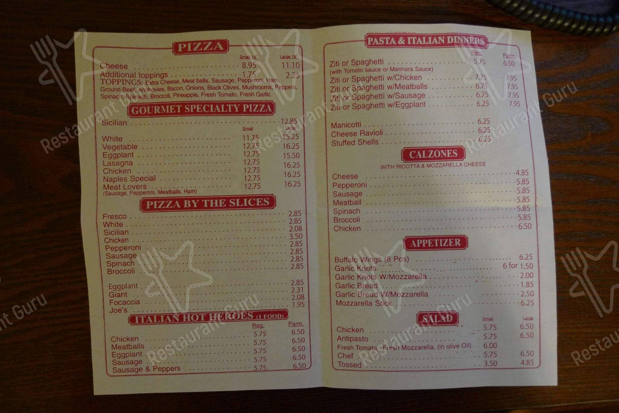 Menu at A Touch of Naples pizzeria, Poughkeepsie