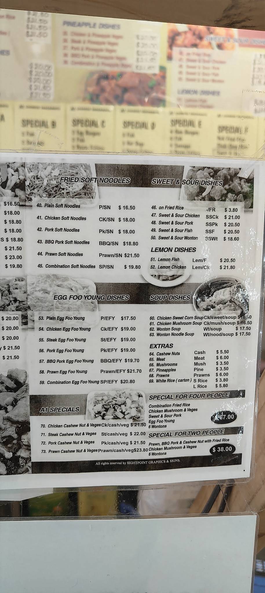 Menu at A1 Chinese Takeaways restaurant, Auckland