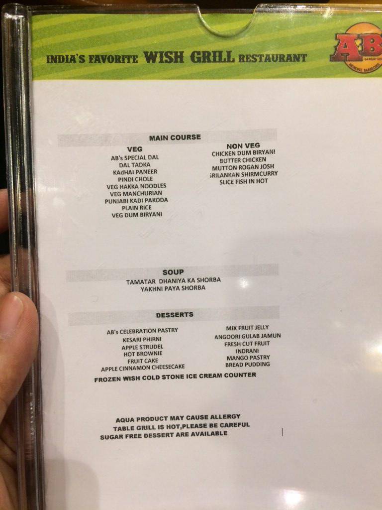 Menu at AB's - Absolute Barbecues Gautambudh Nagar, Noida, Noida