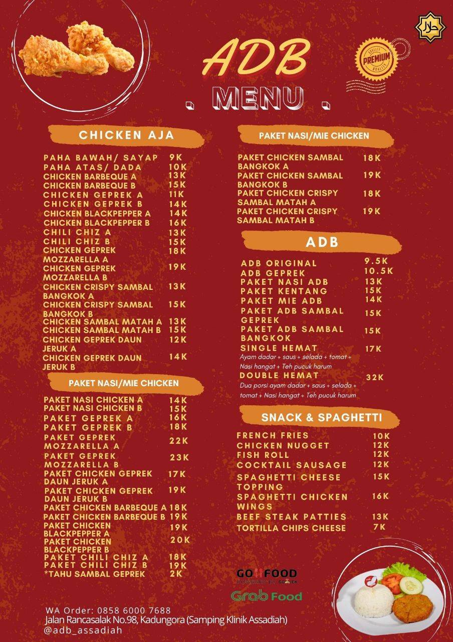 Menu at ADB ASSADIAH restaurant, Cisaat