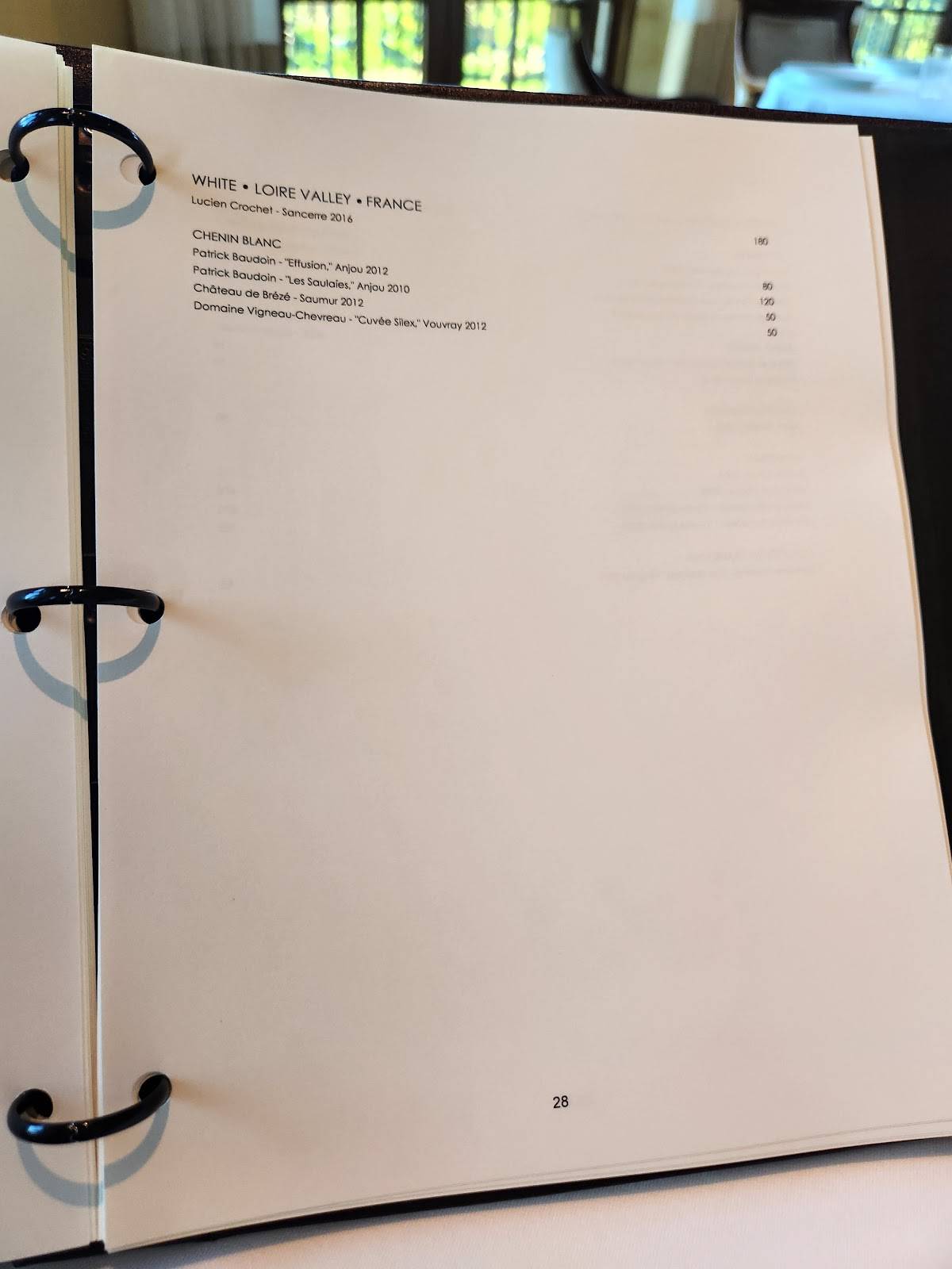 Menu at ADDISON restaurant, San Diego