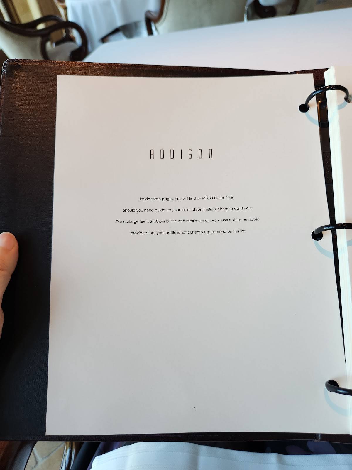Menu at ADDISON restaurant, San Diego