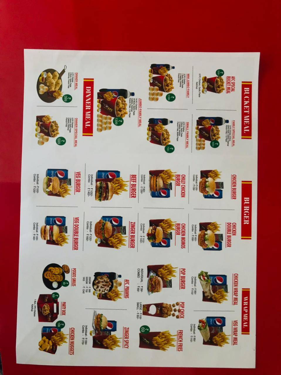 Menu at The AFC CHALODE, Chalode